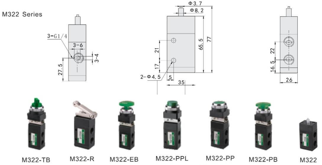 M221 Series 2 Position 2 Port Mechanical Valve, Convex Button - Buy pneumatic push button valve ...