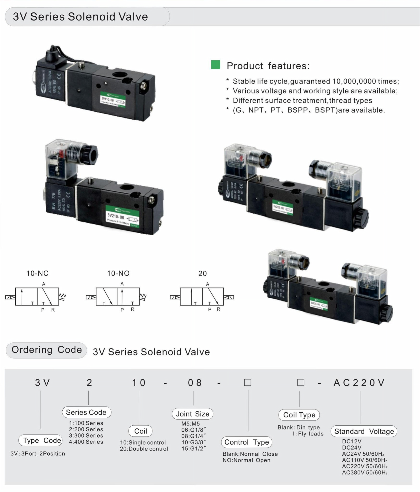 3V Series 2 Position 3 Port Double Control Solenoid Valve - Buy ...