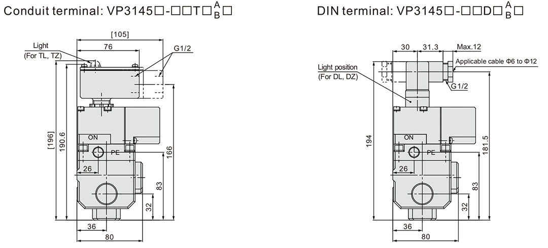 VP3145/3165/3185 Series Large Size 3 Port Solenoid Valve (Rubber Seal ...