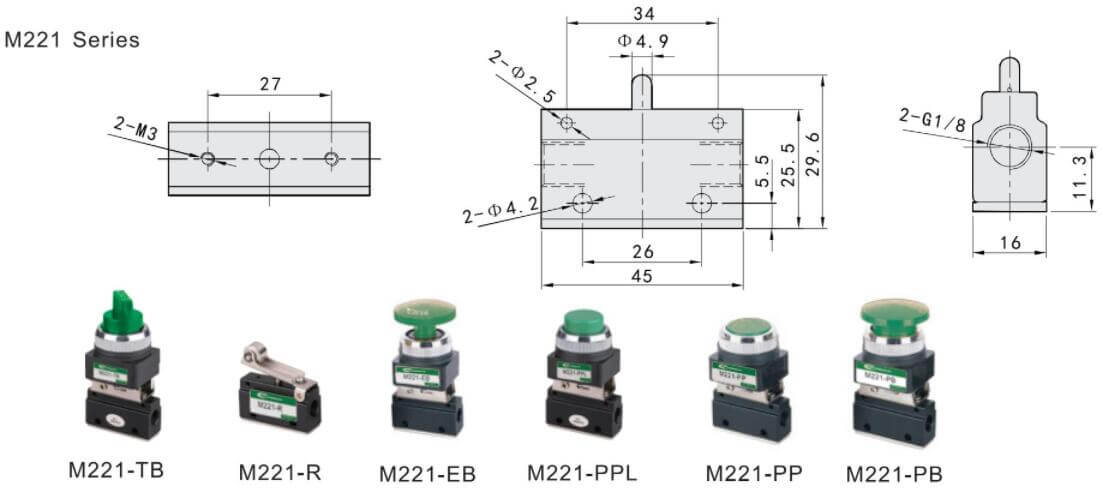 M322 Series Mechanical Valve, 2 Position 3 Port, Selector Button - Buy pneumatic mechanical ...